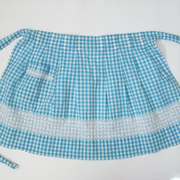 Handmade | Kitchen | Vintage Handmade Blue Gingham Half Apron Chicken ...